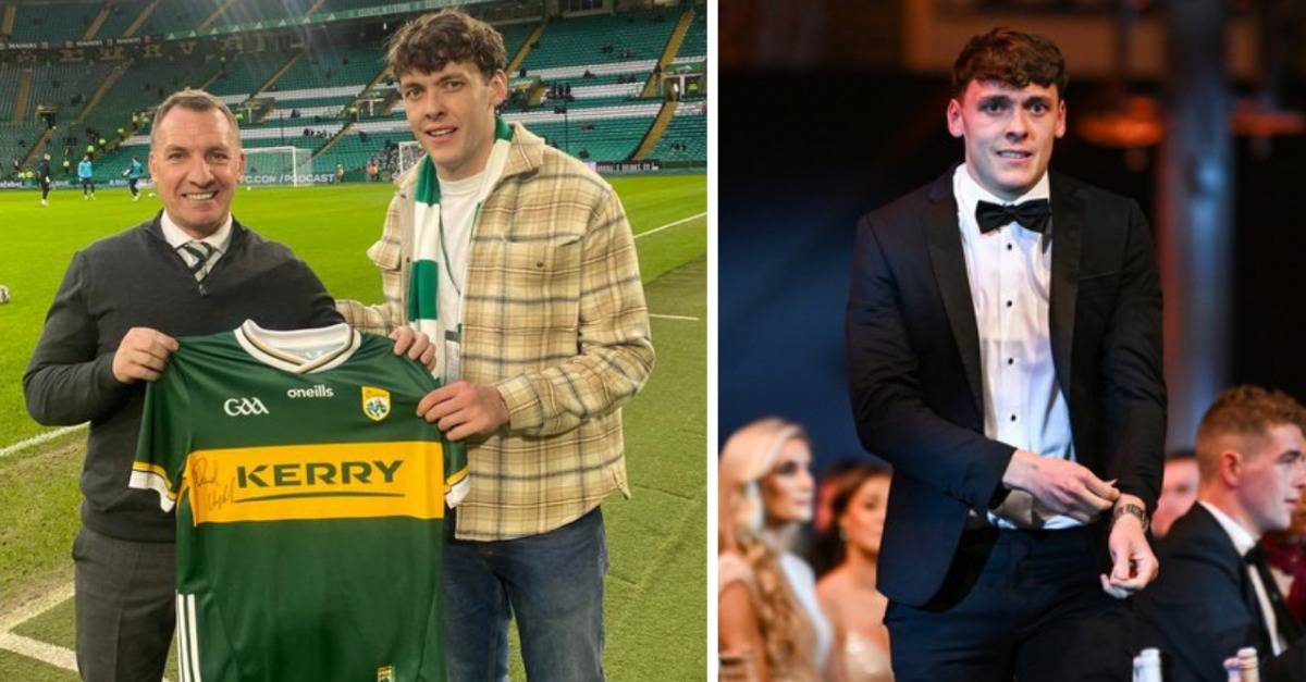 David Clifford Presents Signed Kerry Jersey To Brendan Rodgers At ...